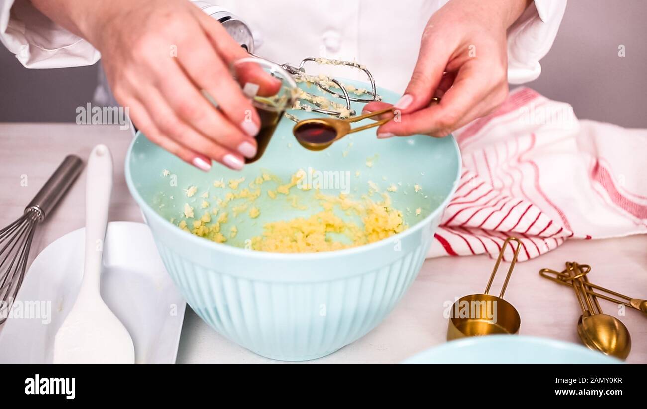 Step by step. Mixing sugar cookies dough in mixing bowl Stock Photo - Alamy