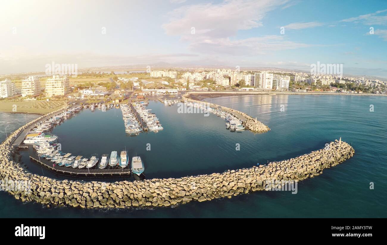 Beautiful panoramic photo of marina and Phinikoudes beach in Larnaca ...