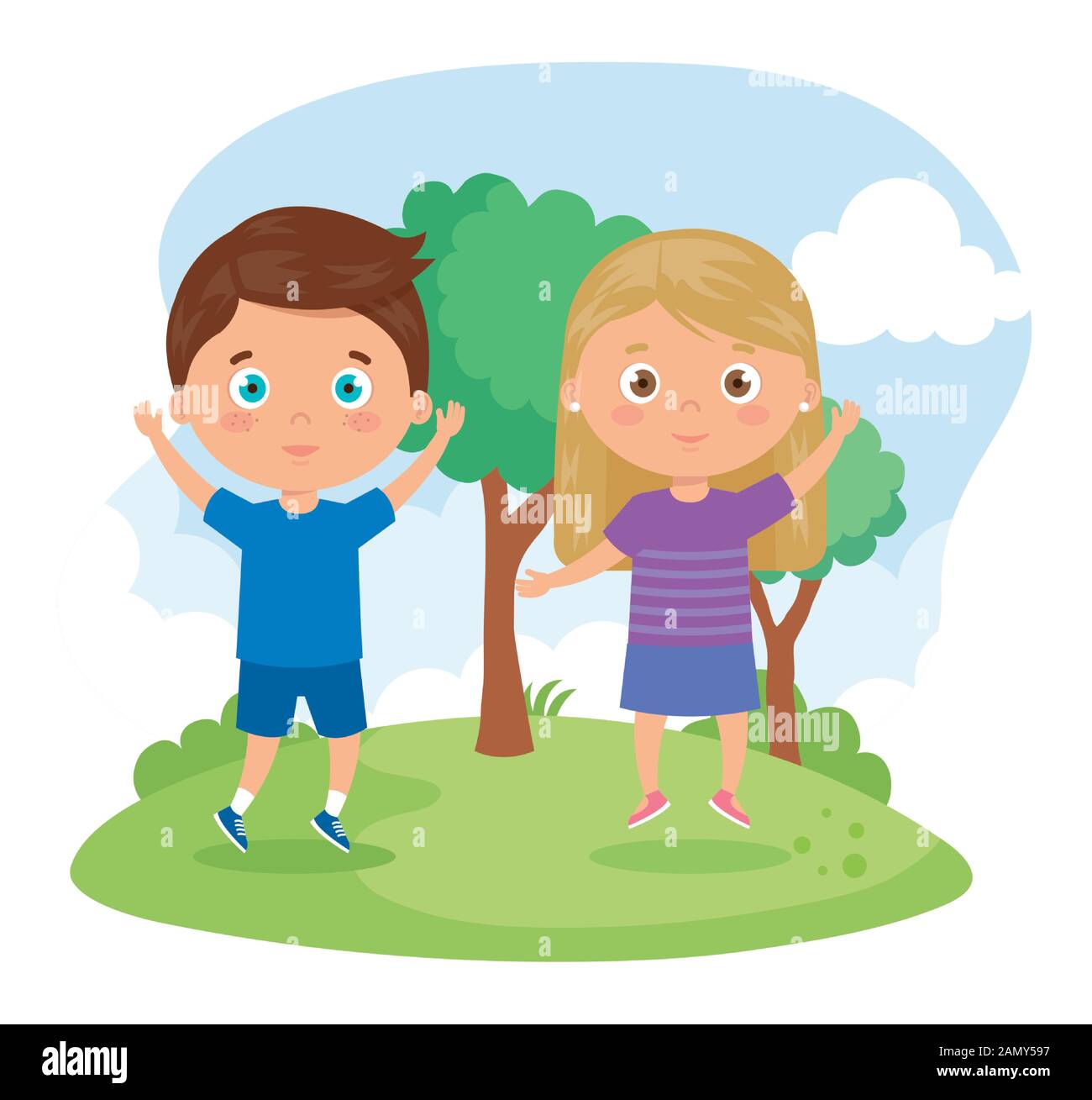 cute children standing smiling in landscape Stock Vector Image & Art ...
