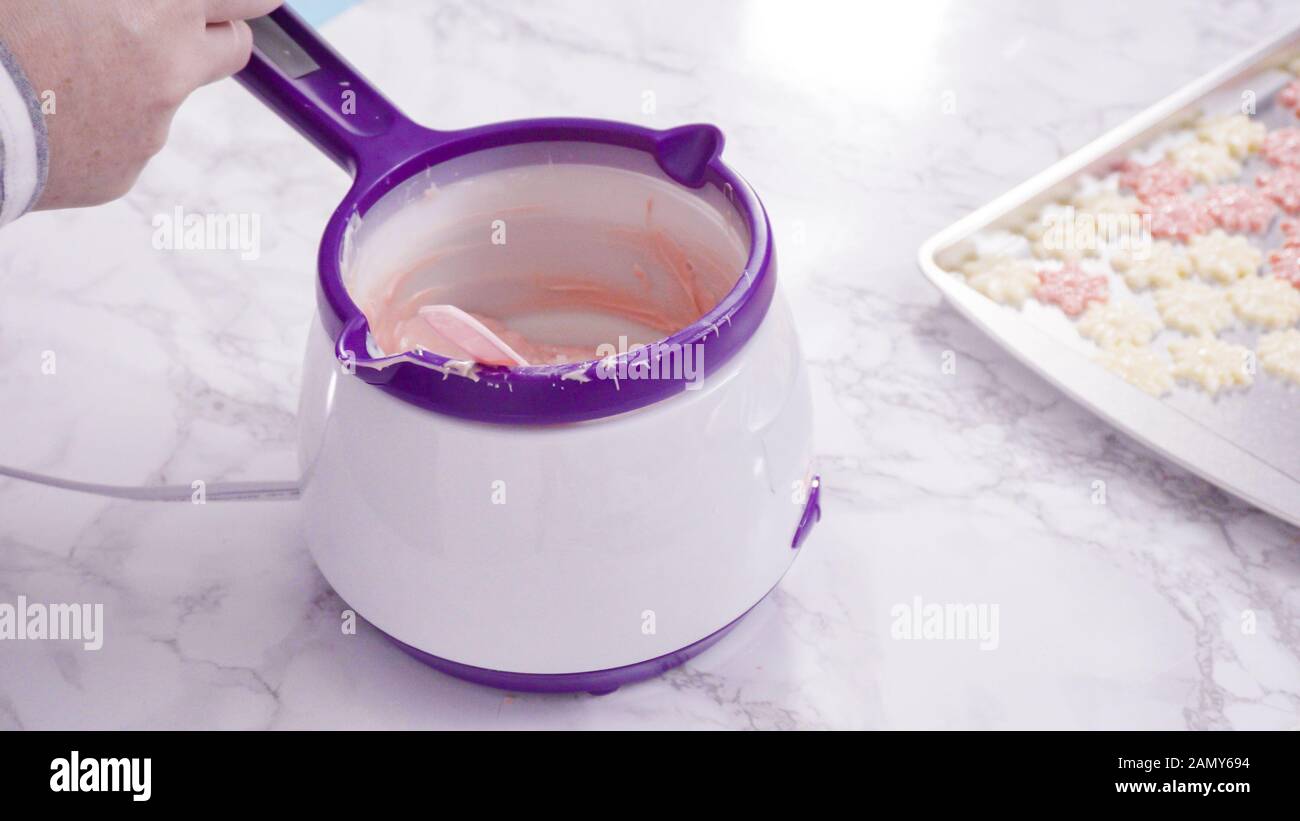 Step by step. Melting chocolate candy melts in an electric candy ...