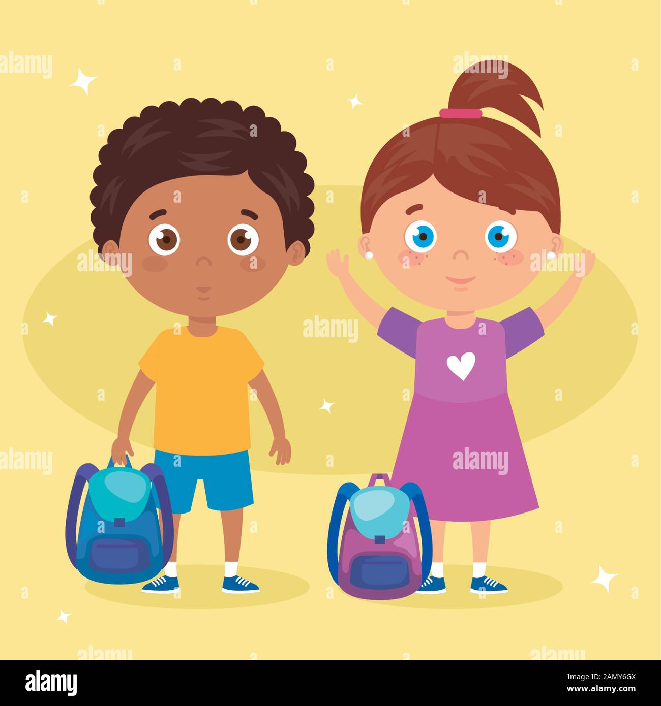 group of students with school suitcase, back to school Stock Vector ...