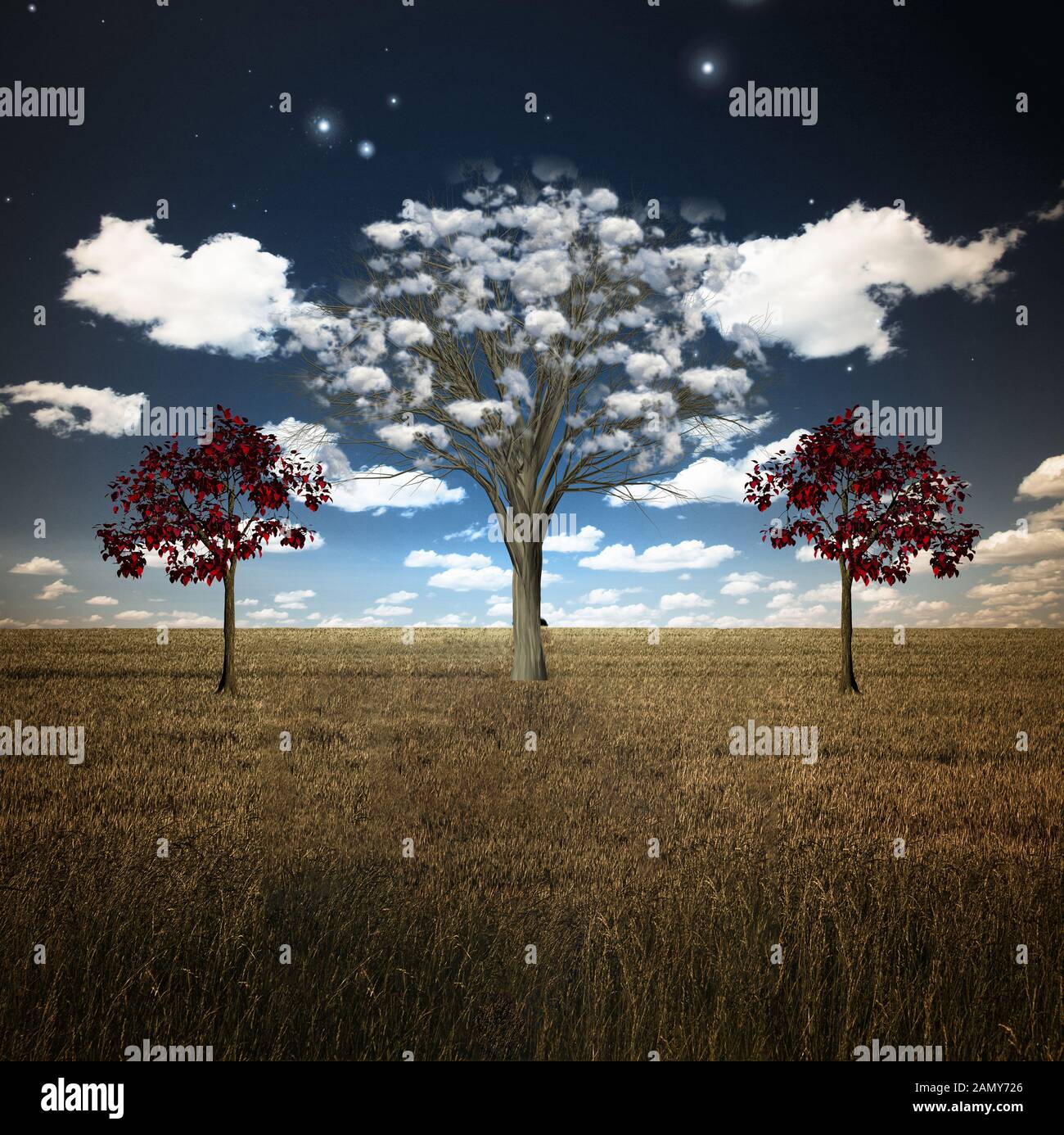 Tree with clouds. Surreal nature Stock Photo - Alamy