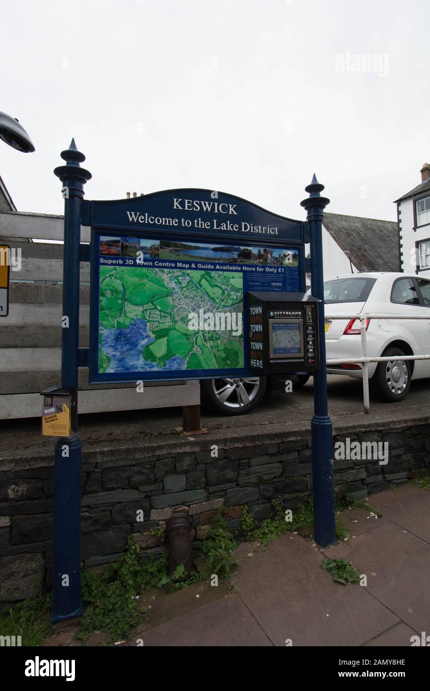 Welcome Sign and map Keswick the Lake District UK Lake District metal ...