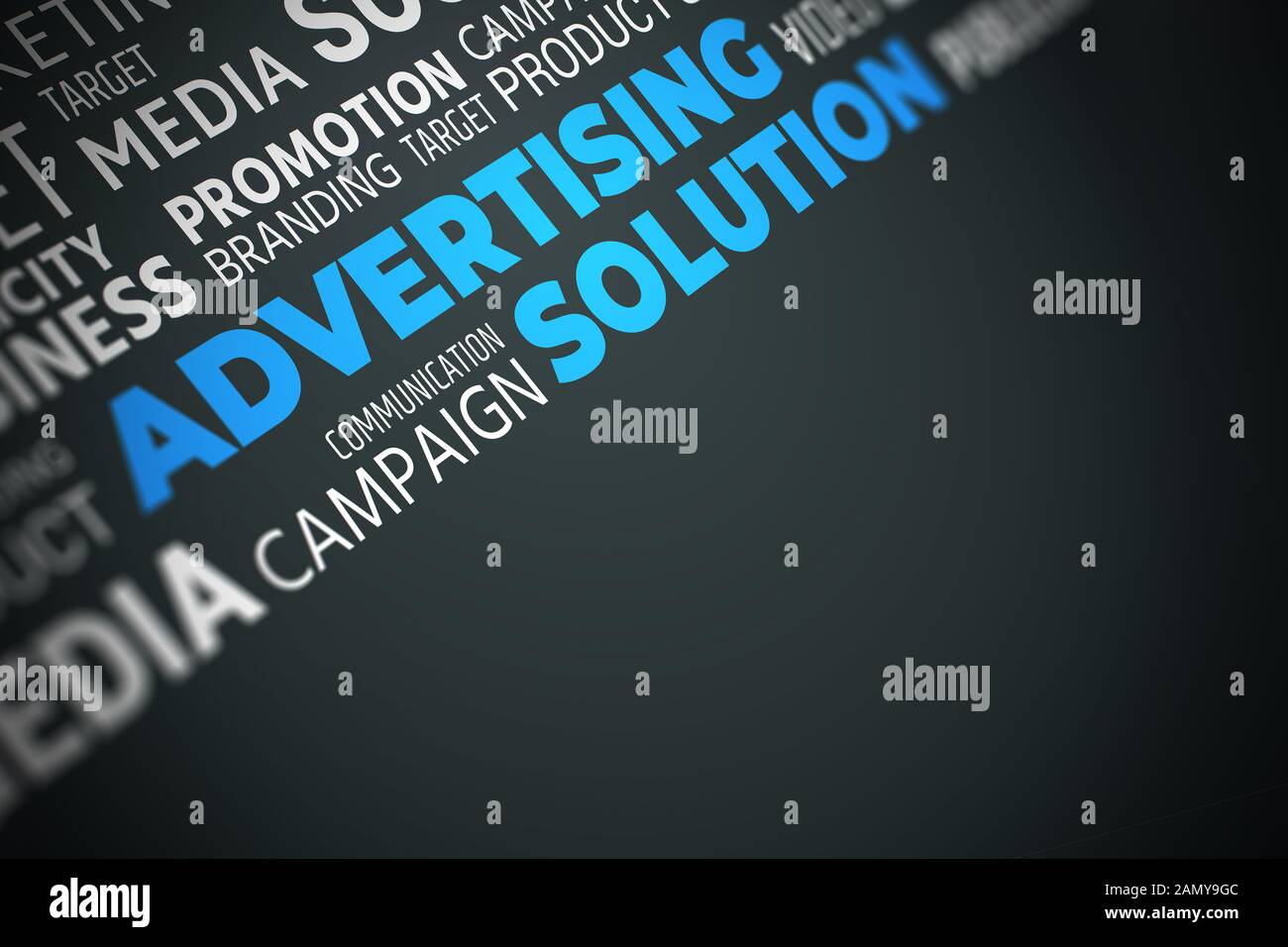 Advertising Solution - Word Cloud with Copy Space. Blue on Black ...