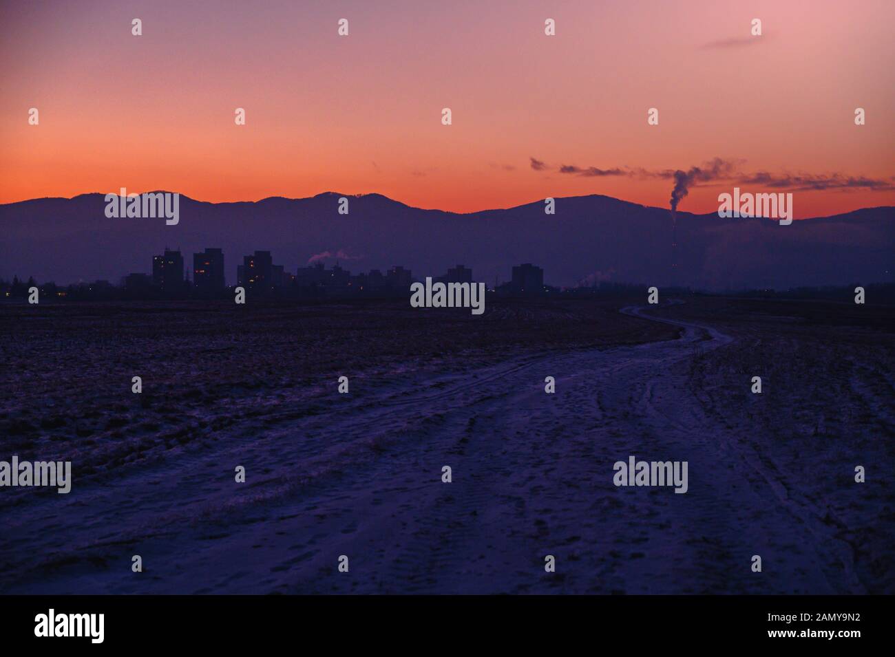 An orange sunset in the background, photo Stock Photo - Alamy