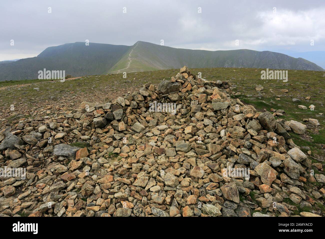 Summit Cairn on Raise fell, Helvellyn range, Lake District National ...