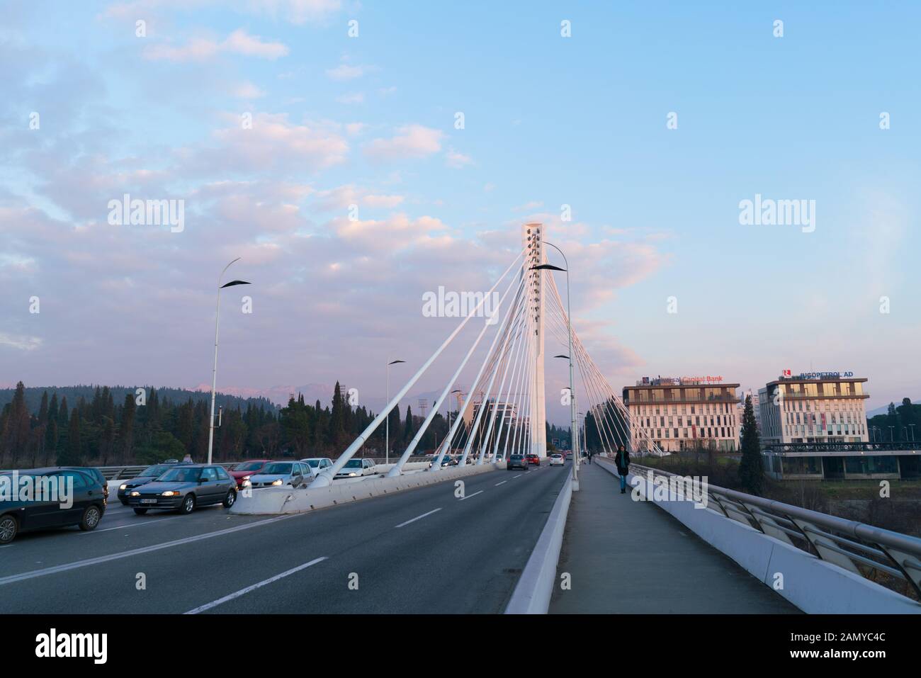 Podgorica, Montenegro - January 13, 2020: Millennium bridge details ...