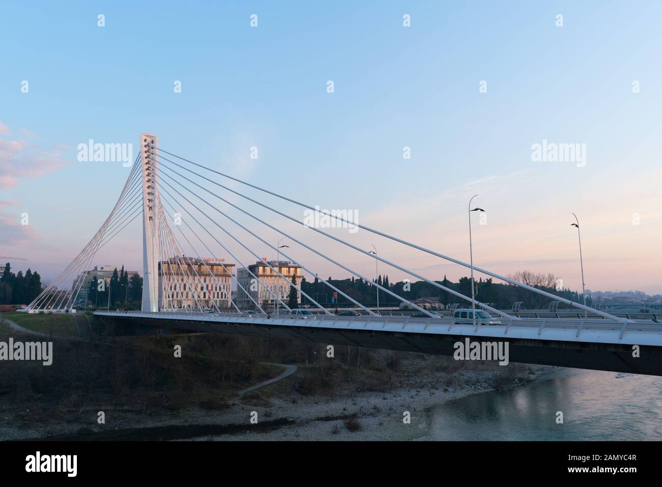 Podgorica, Montenegro - January 13, 2020: Millennium bridge details ...