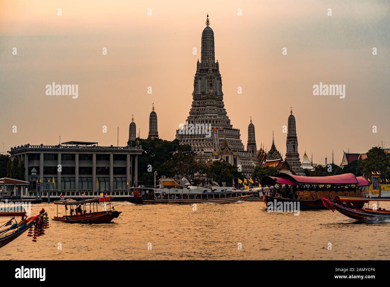 Temple at river side, Thailand Stock Photo - Alamy