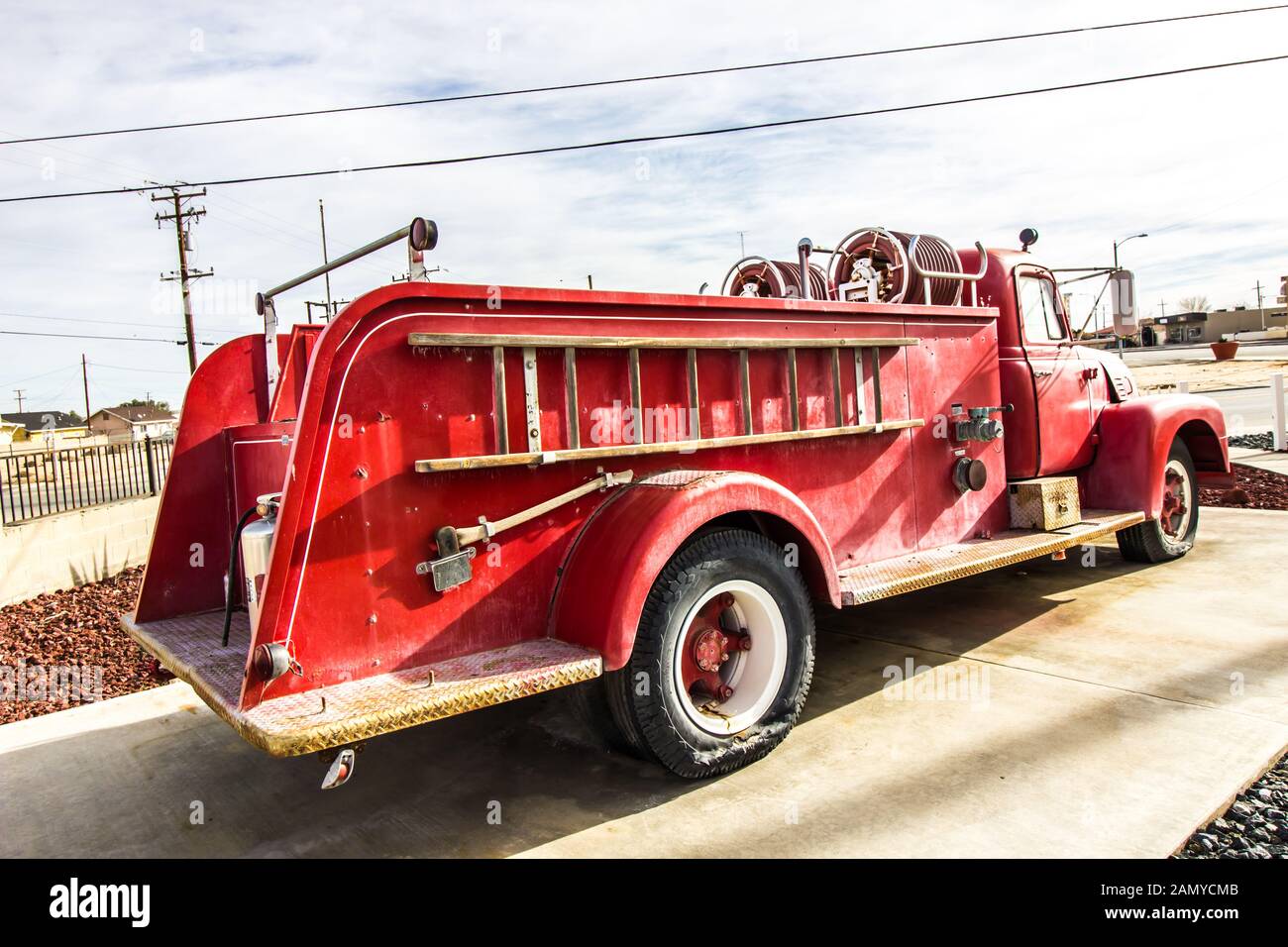Retro Fire Engine With Wooden Ladder And Axe Stock Photo - Alamy
