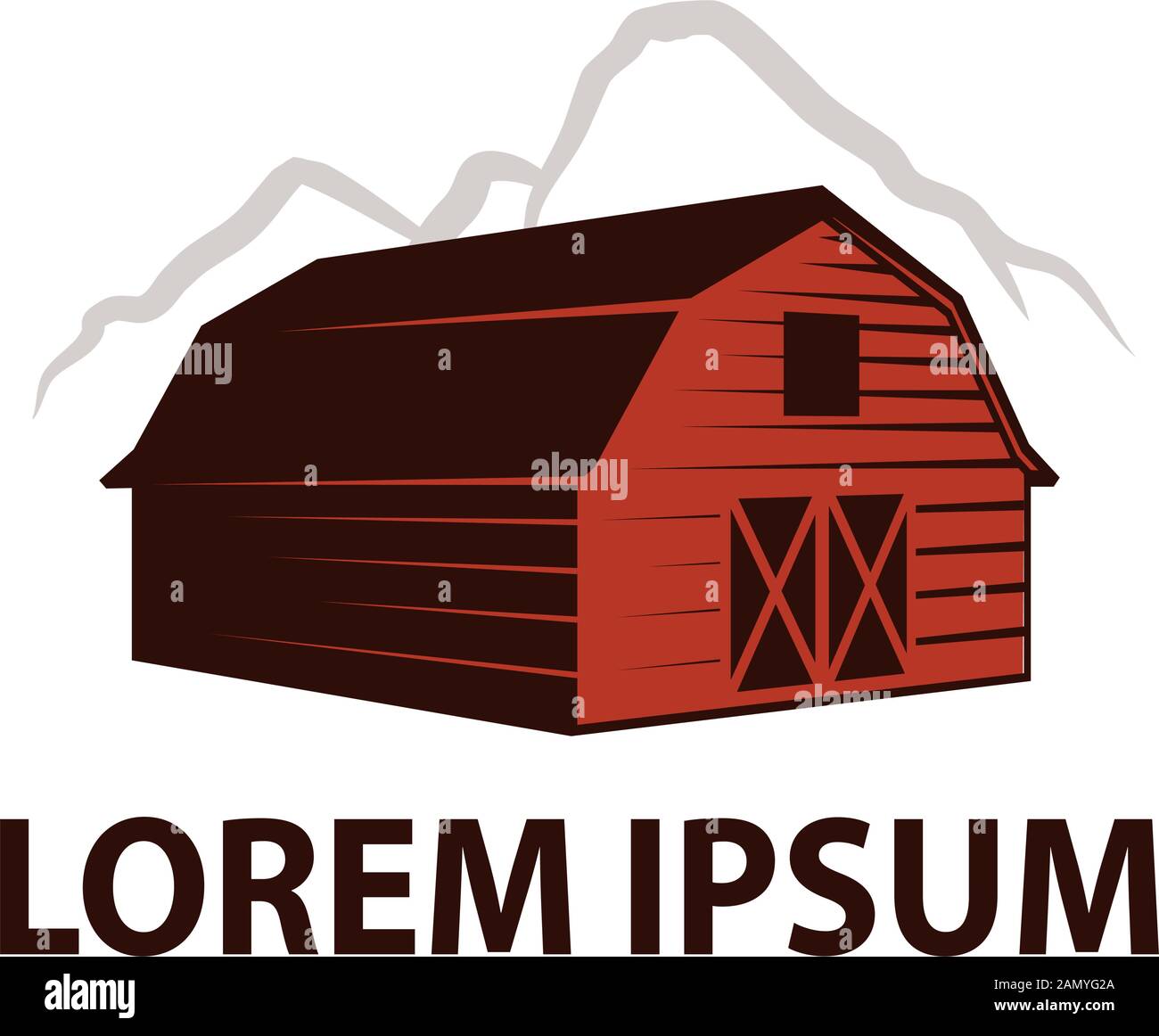 red farm barn with mountain range in behind Stock Vector Image & Art ...