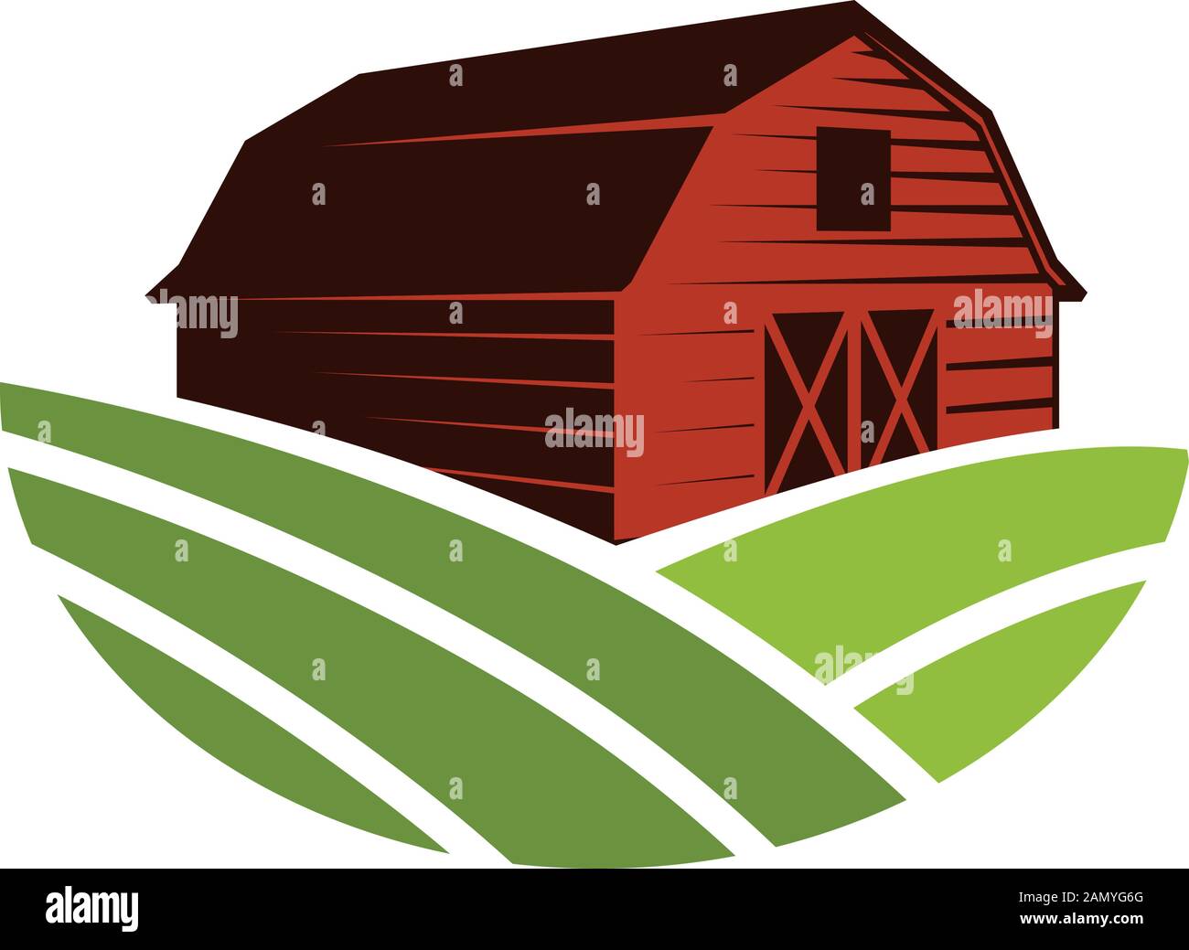 barn and green fields, vector graphic design element Stock Vector Image ...