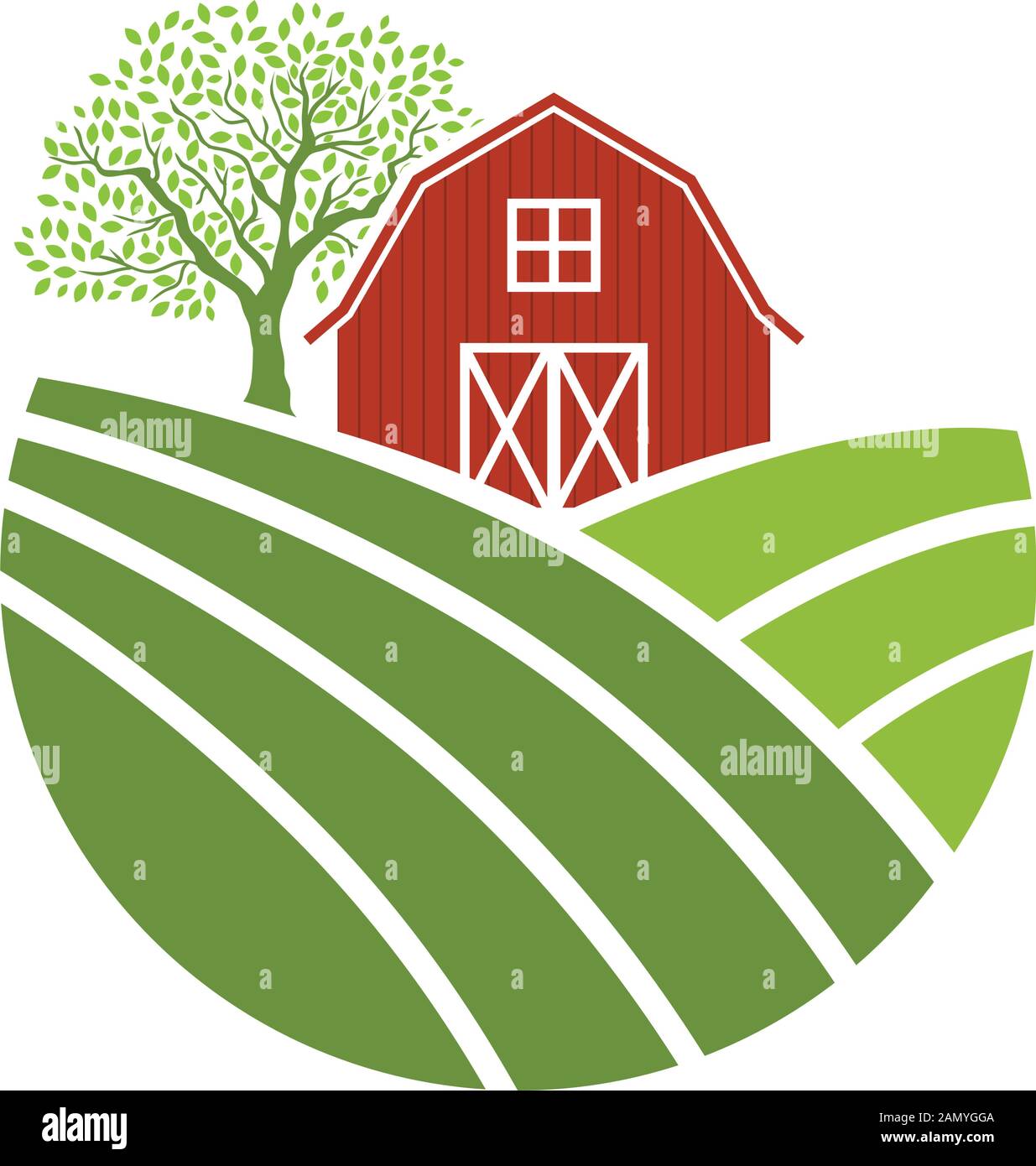 countryside landscape with red barn, vector graphic design element ...