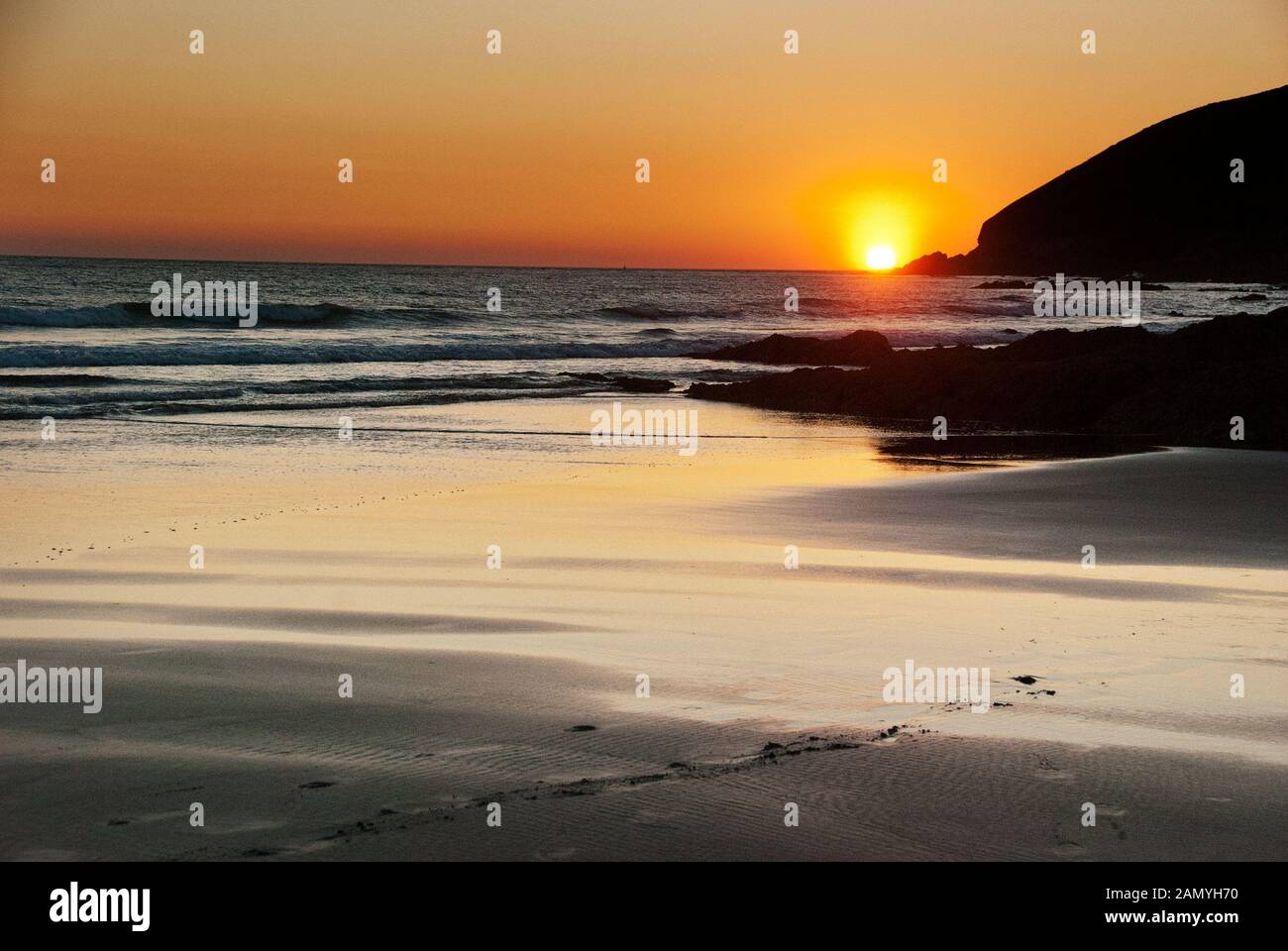 Croyde Bay, North Devon UK at sunset Stock Photo - Alamy
