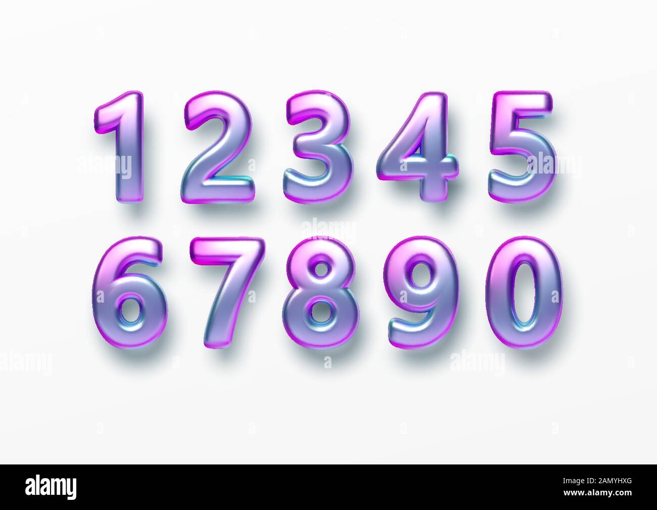 Realistic 3d golden font color rainbow holographic numbers isolated on ...