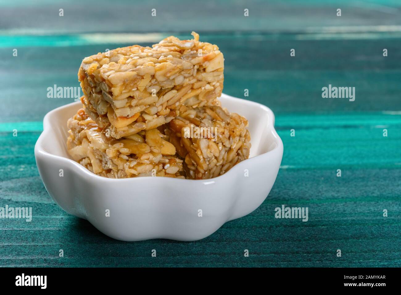 sweet rice puffs block on a dish with copy space Stock Photo - Alamy