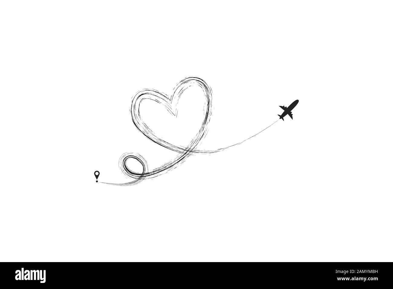 Plane and its track in the shape of a heart on white background. Vector ...