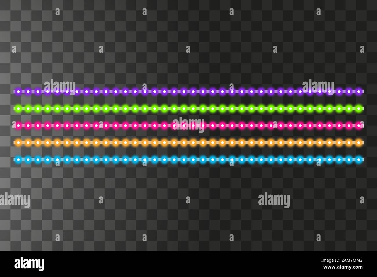 Various LED stripes on a black and transparent background, glowing LED ...