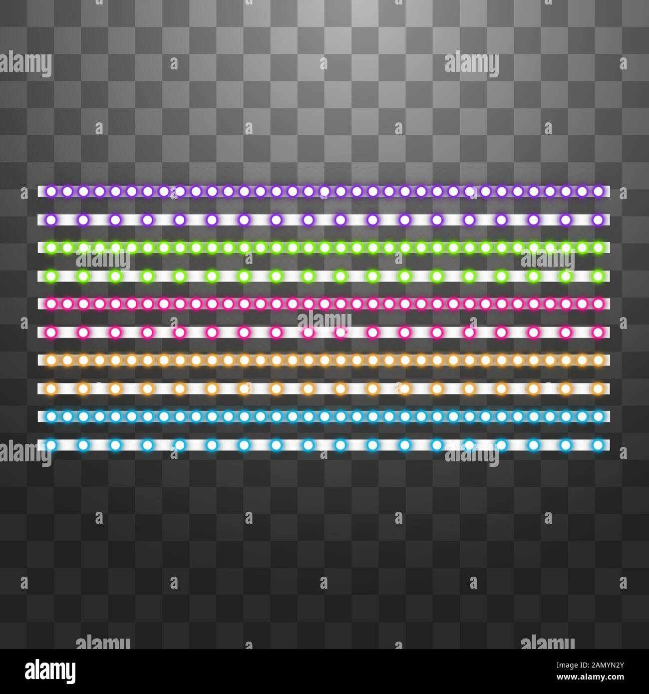 Various LED stripes on a black and transparent background, glowing LED ...