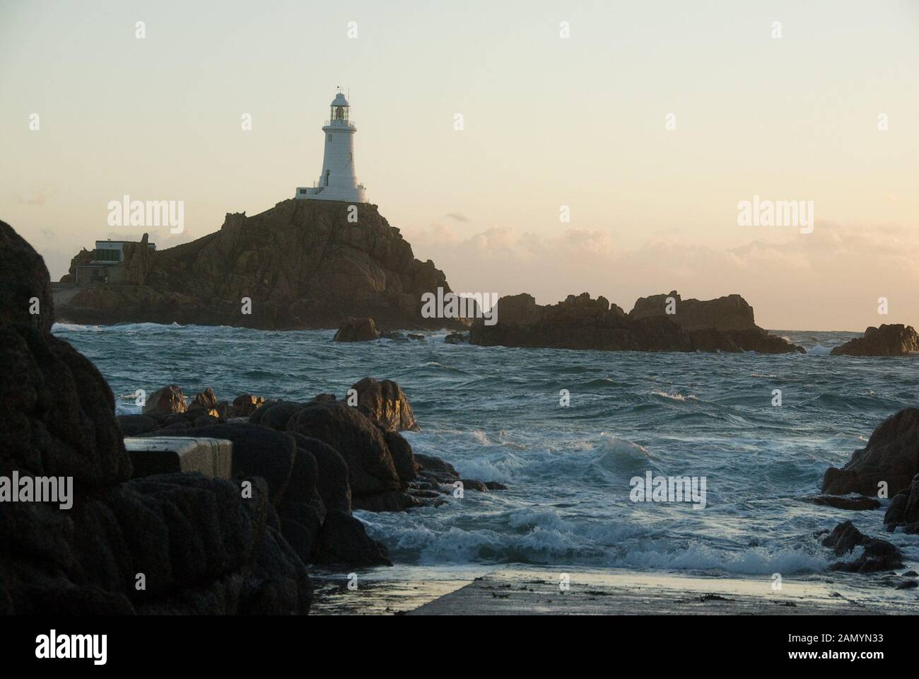 La Corbiere Lighthouse Jersey Channel Islands UK taken around sunset ...