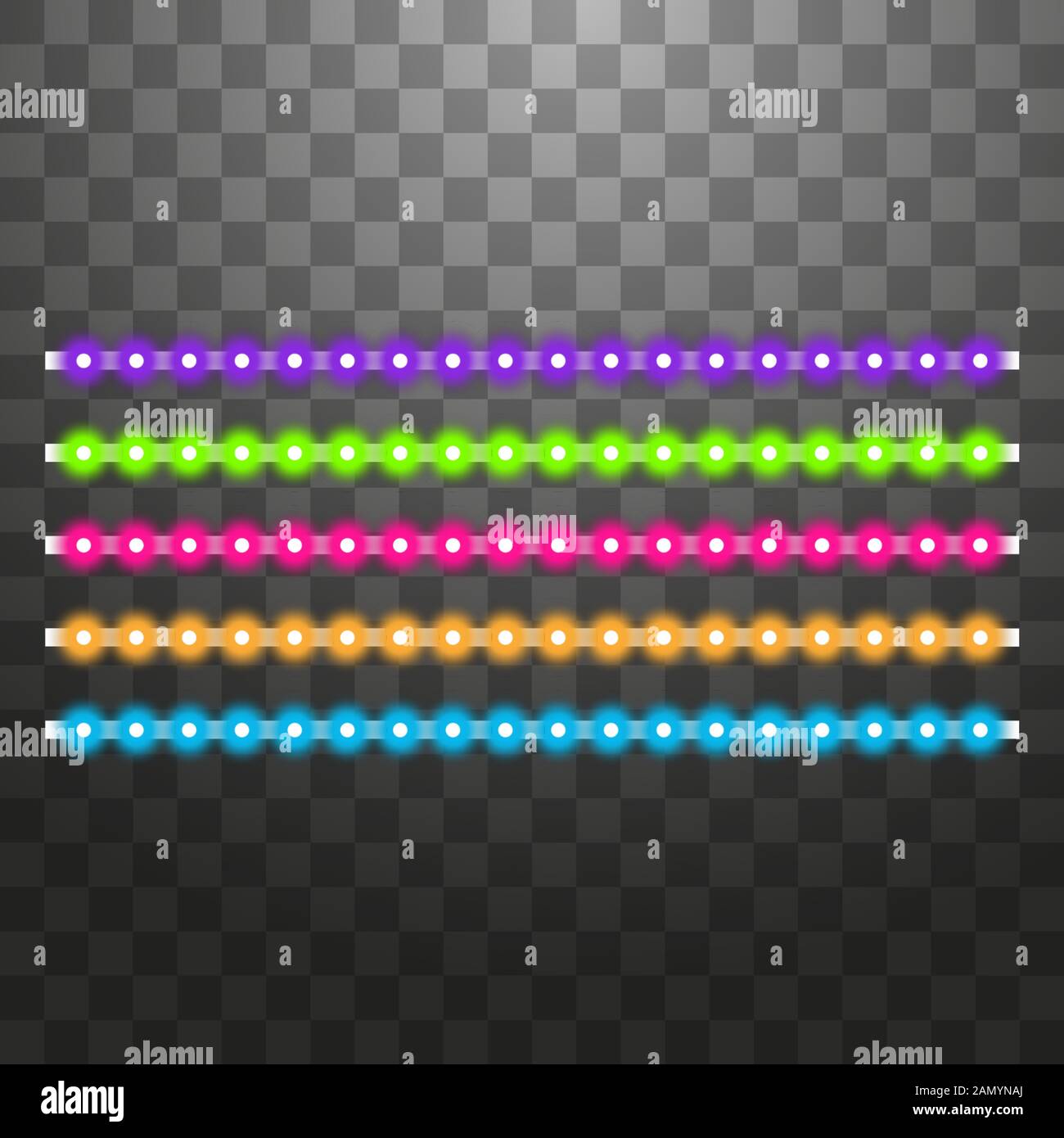 Various LED stripes on a black and transparent background, glowing LED ...