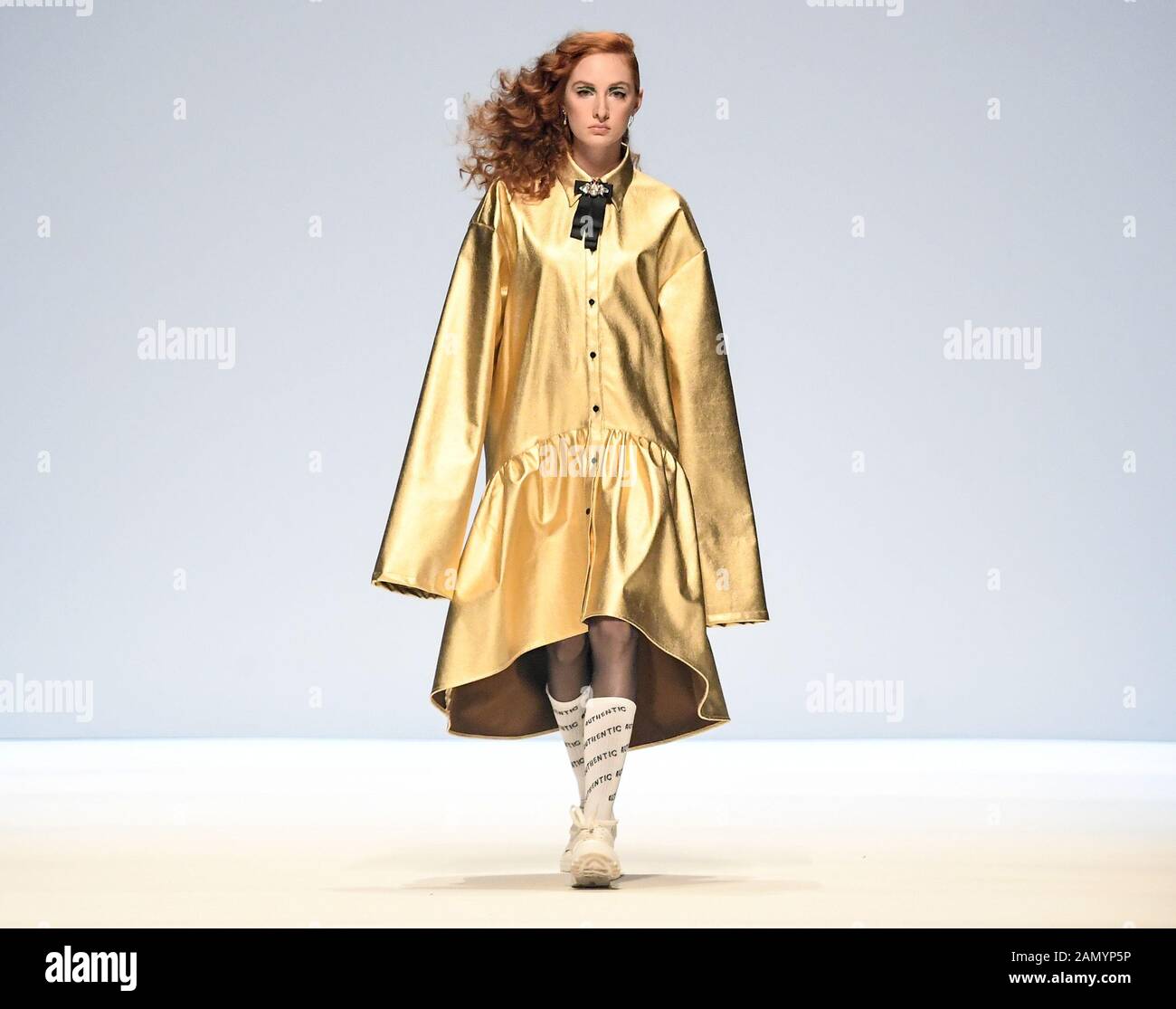 Berlin, Germany. 15th Jan, 2020. A model shows fashion of the label ...