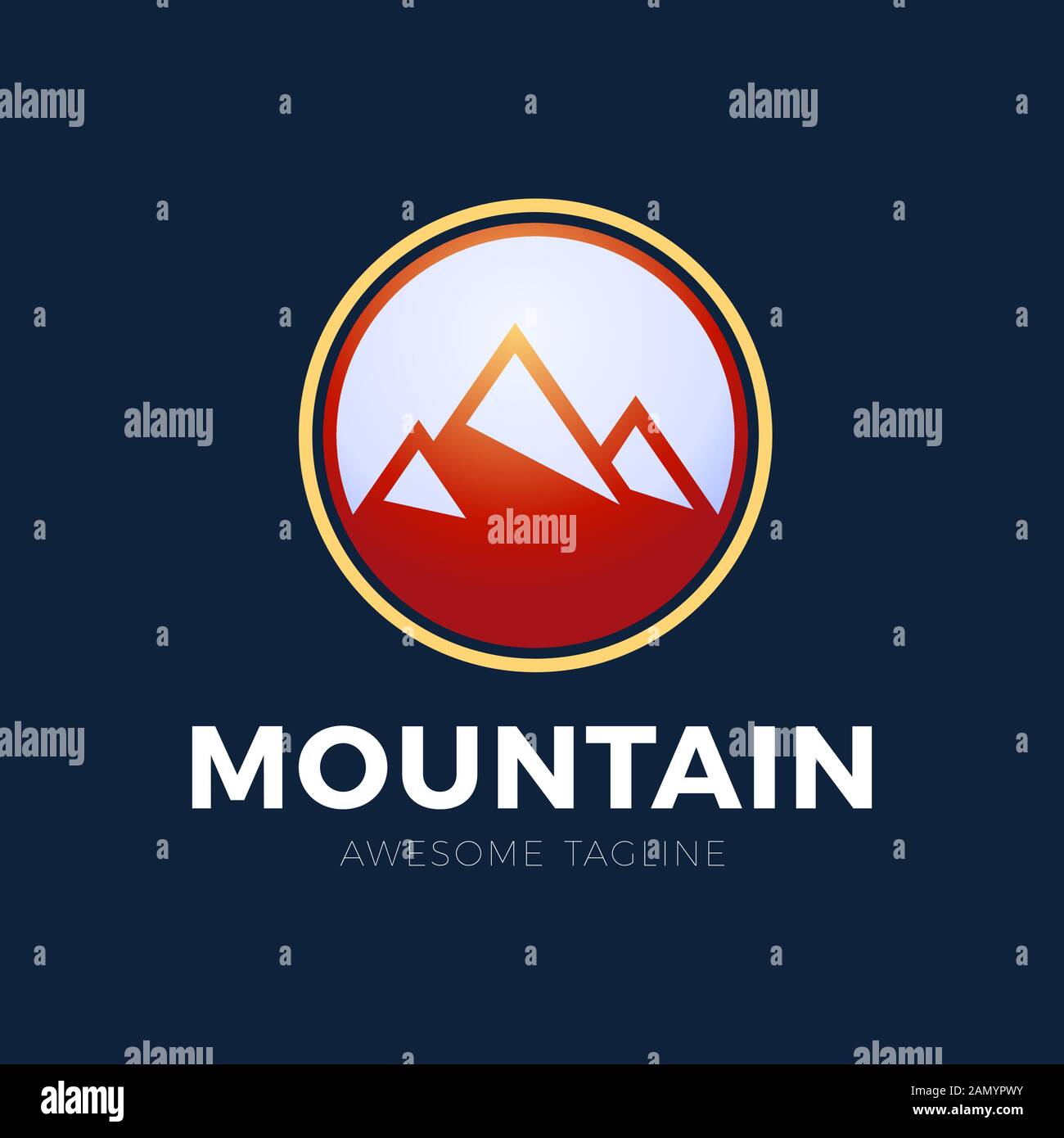 mountain logo design, red circle mountain design illustration Stock ...