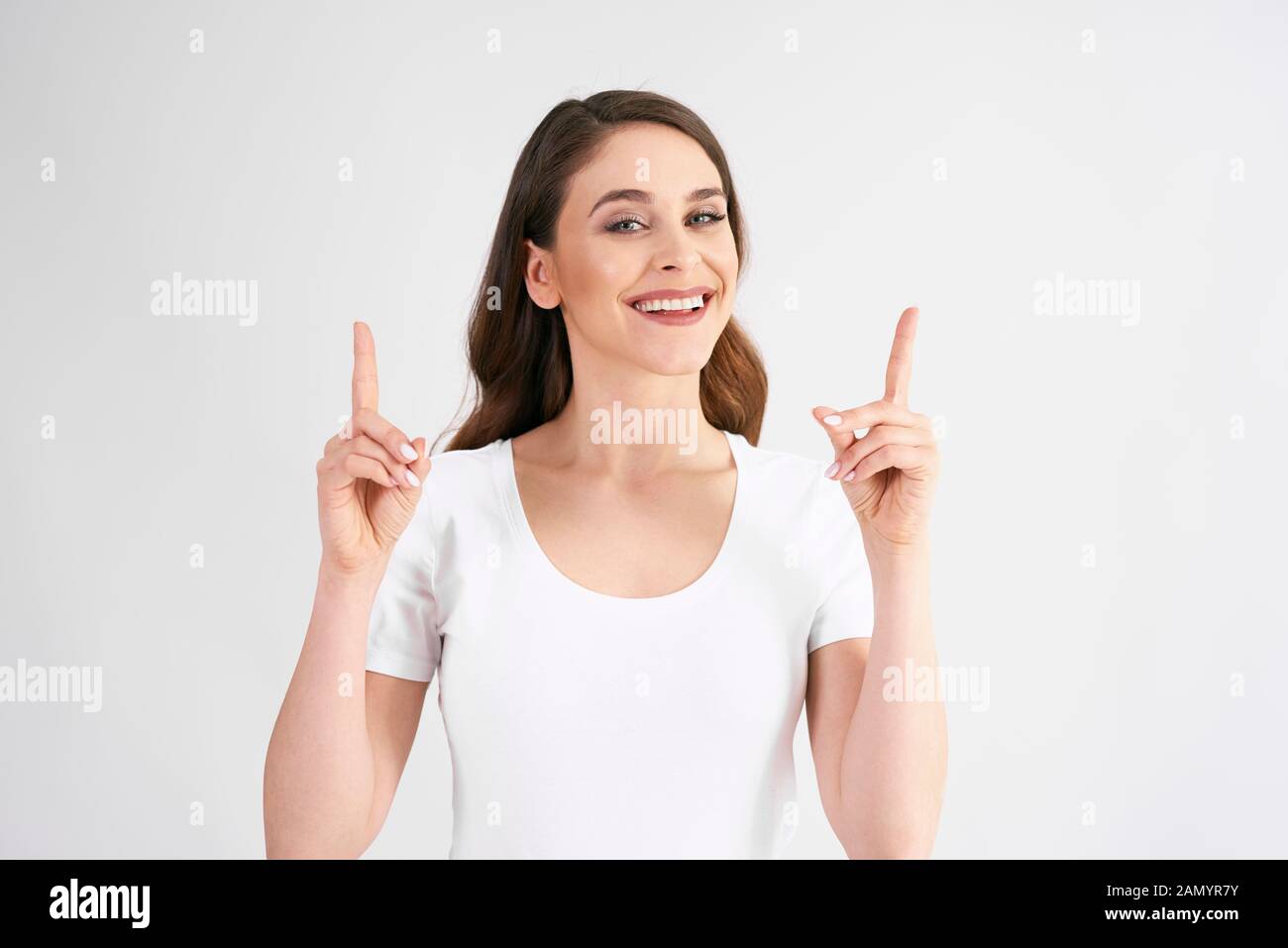 Woman positive emotional stand hi-res stock photography and images - Alamy
