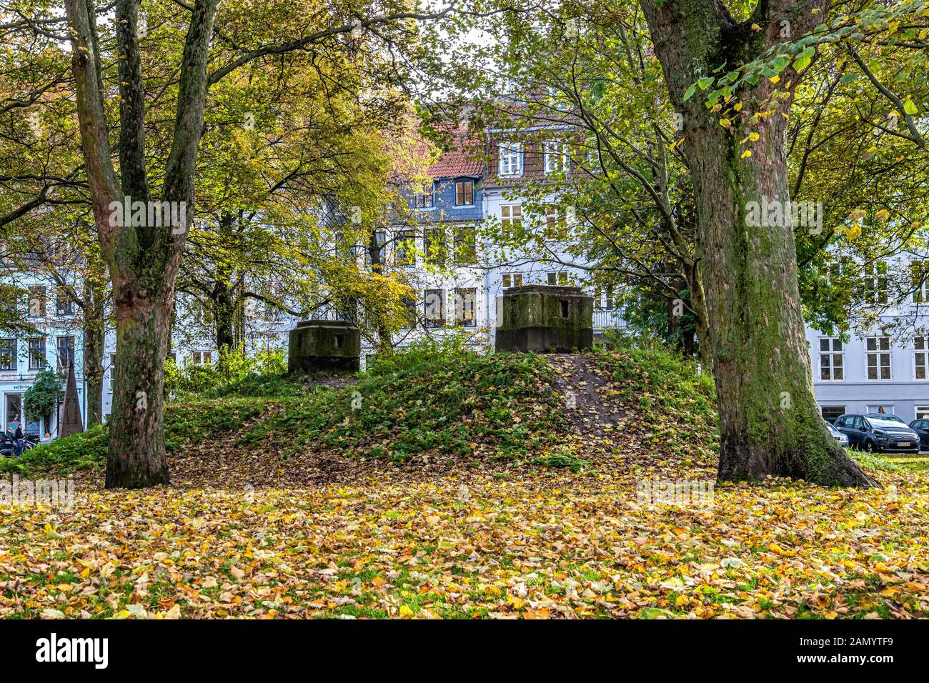 Old building Relic In Churchill Park, Copenhagen, Denmark. Trees with ...