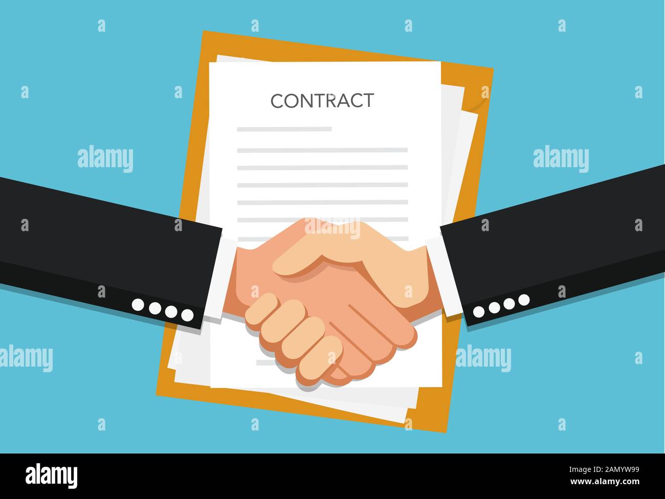 Vector illustration businessman handshake, contract signing. Background ...