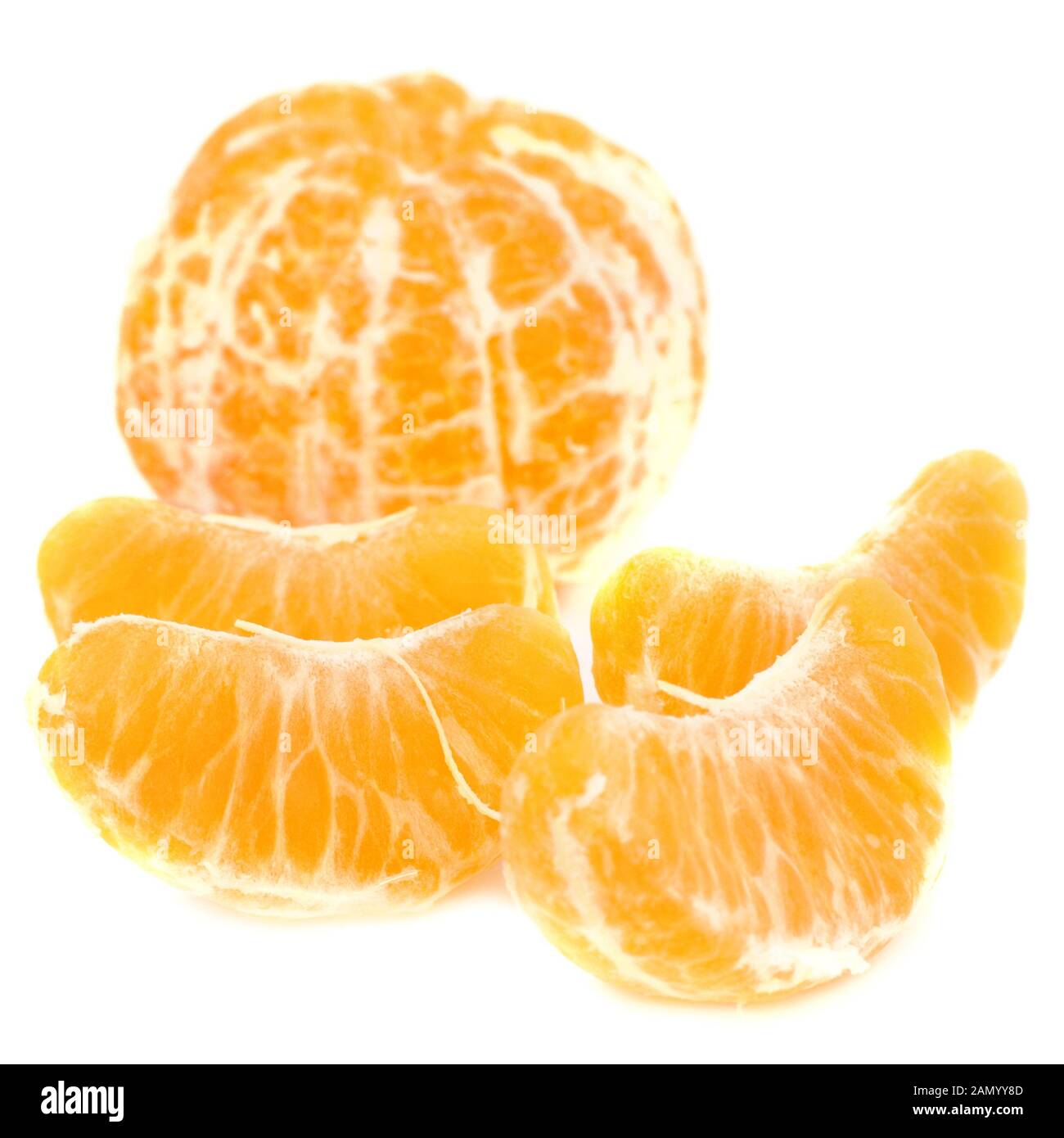 Orange peeled mandarin and slices without skin isolated on white ...