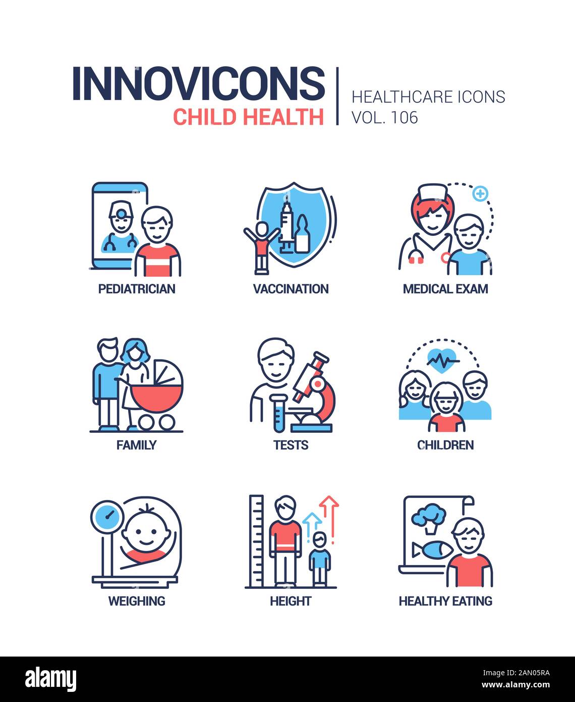 Child health - vector line design style icons set Stock Vector Image ...