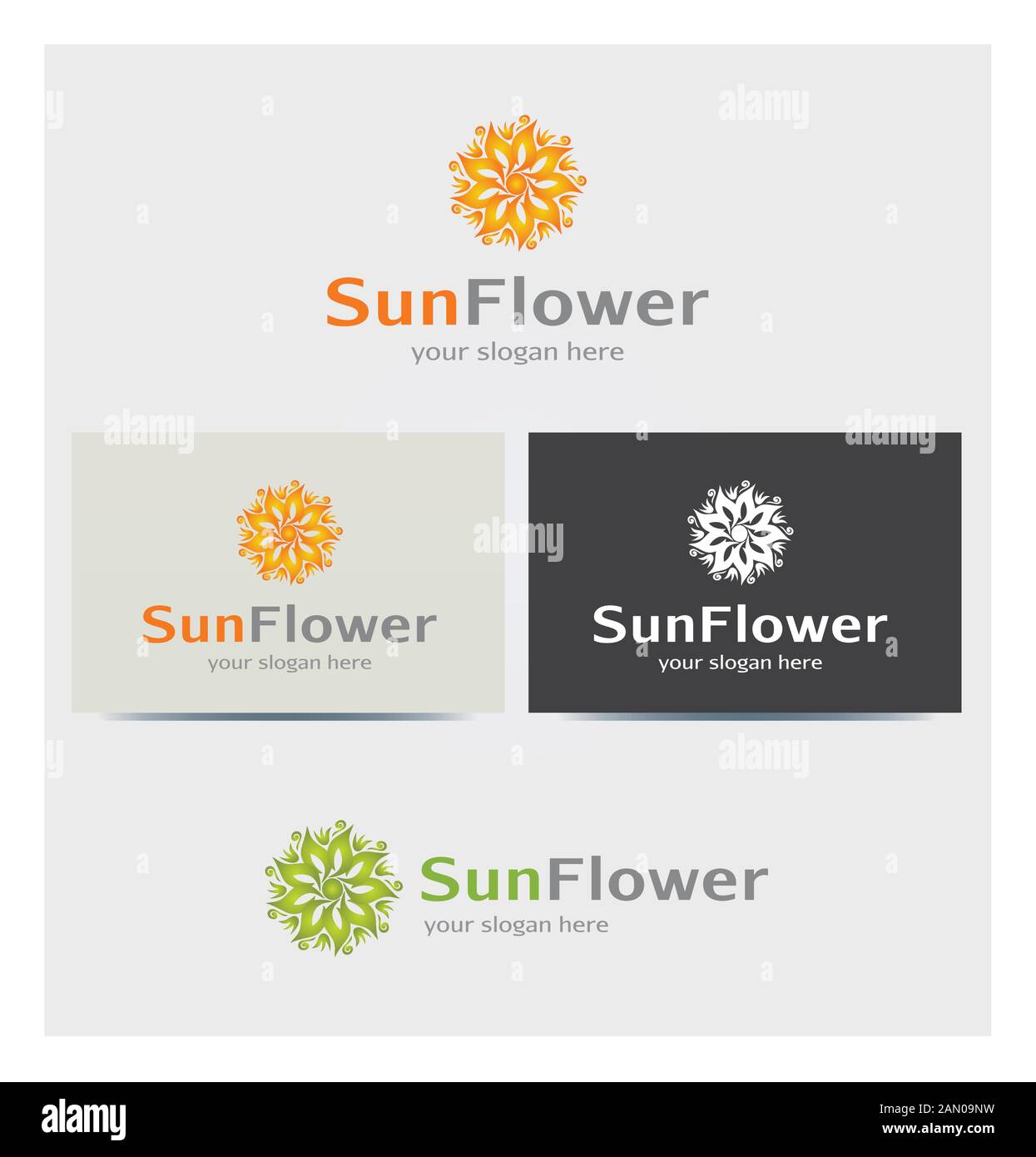 Sun and Flower Icon, Logo for Business, Cards Mock up in Several Colors ...
