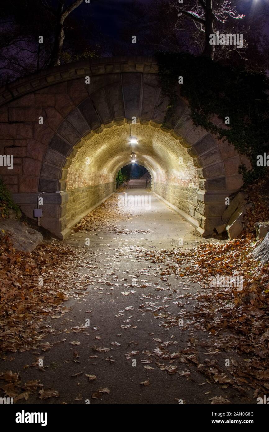 Nighttime image looking through Inscope Arch in New York City’s Central ...