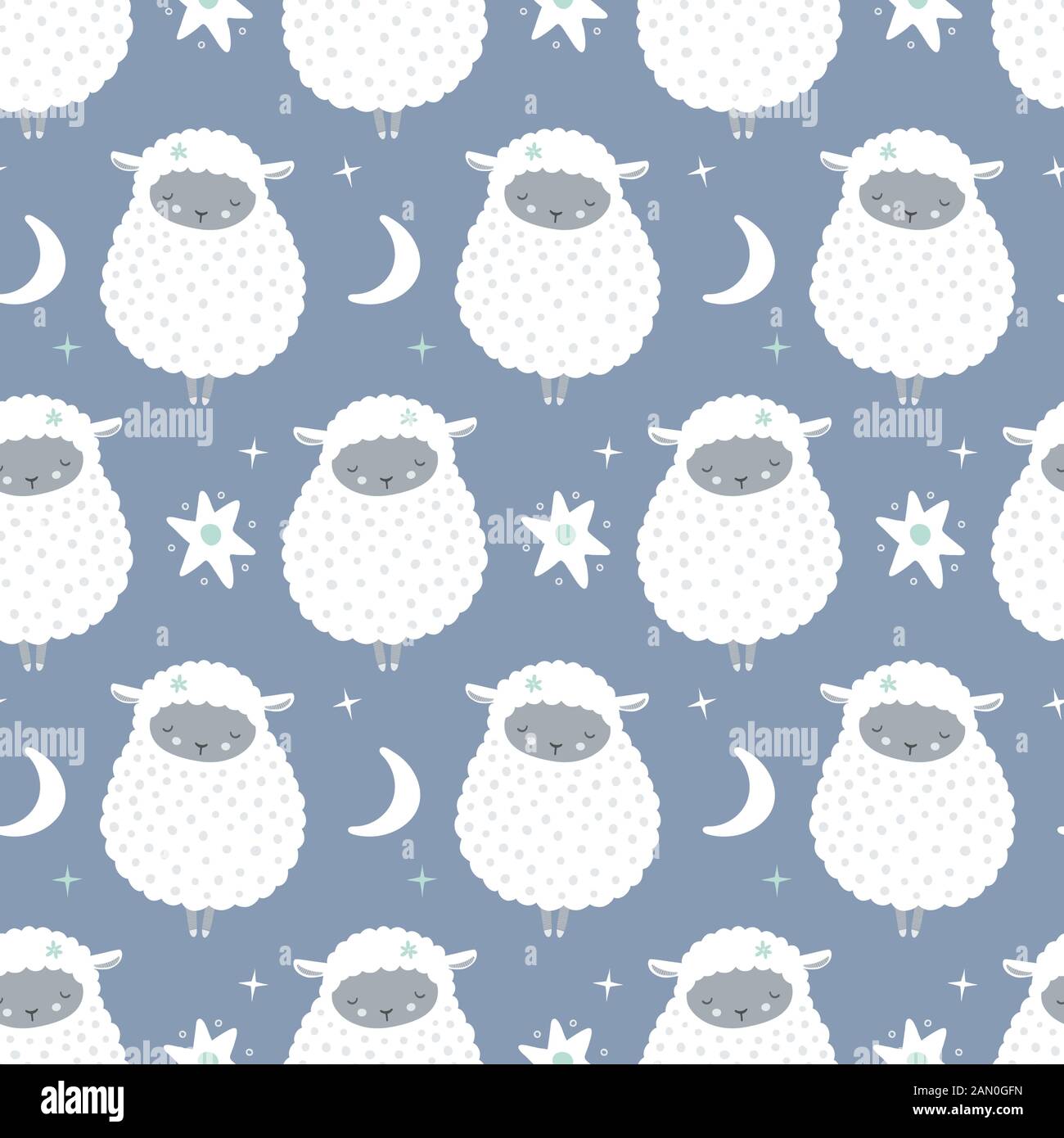 Vector sleepy sheep pattern design. Seamless bedtime repeat with stars ...