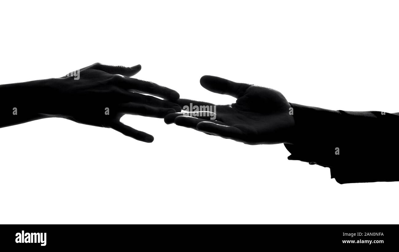 Couple hands separating, relations conflict, losing love partner ...