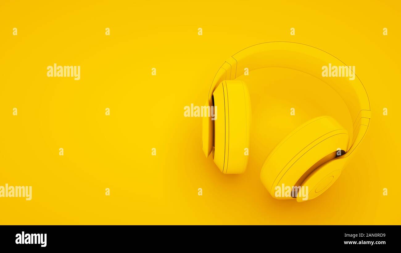 Yellow Headphones on yellow background. Minimal idea concept, 3d ...