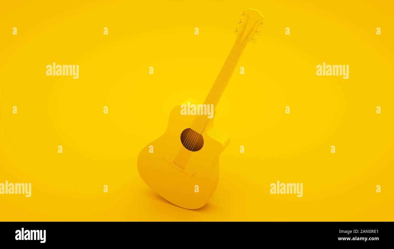 Acoustic guitar on yellow background. Minimal idea concept, 3d ...
