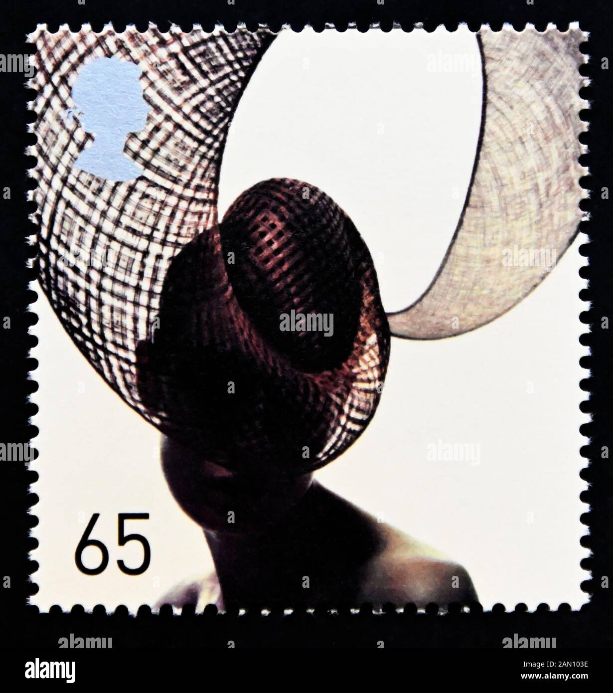 Postage stamp. Great Britain. Queen Elizabeth II. Fashion Hats. Spiral ...