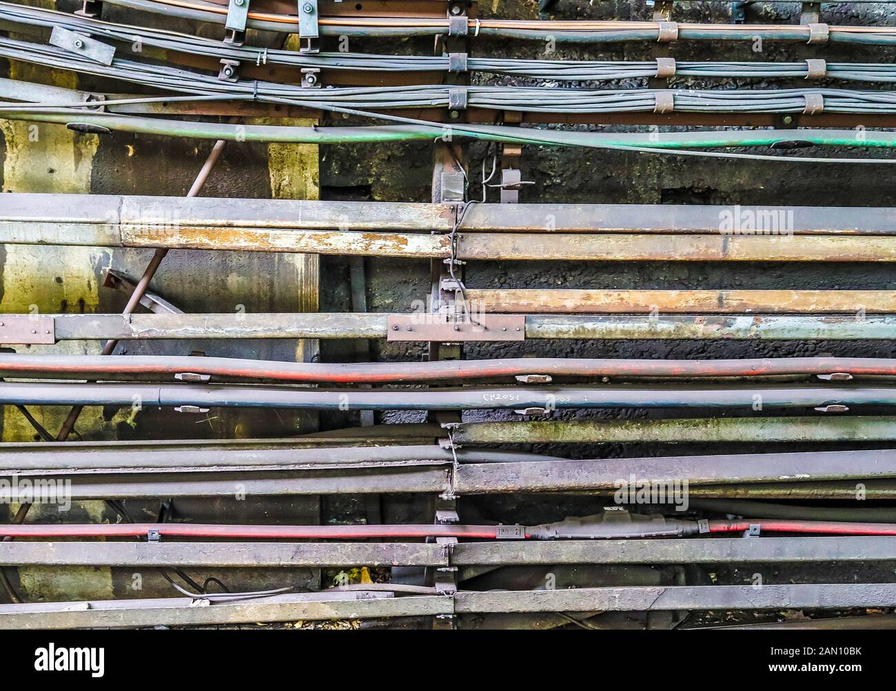 Cables on wall old factory hi-res stock photography and images - Alamy