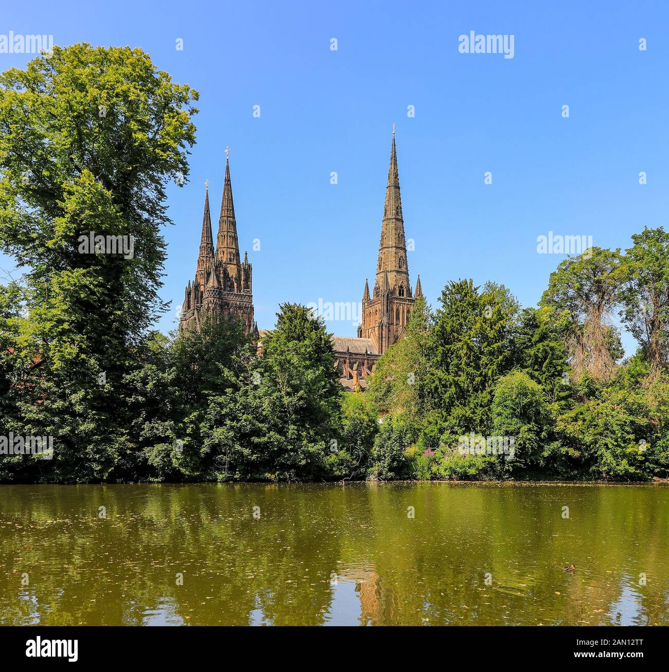 A view of Lichfield Cathedral from over Minster Pool, Lichfield ...