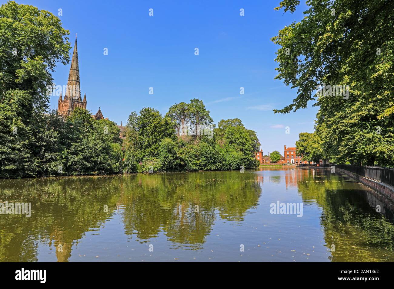 A view of Lichfield Cathedral from over Minster Pool, Lichfield ...