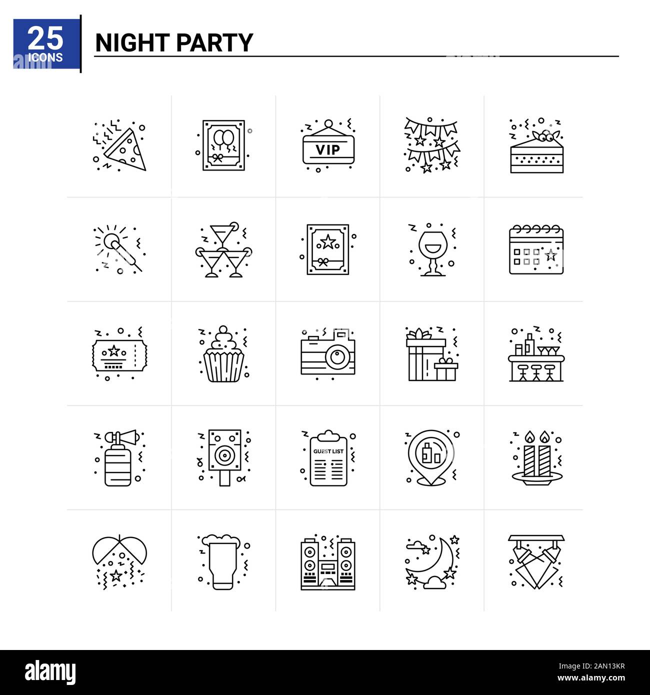 25 Night Party icon set. vector background Stock Vector Image & Art - Alamy