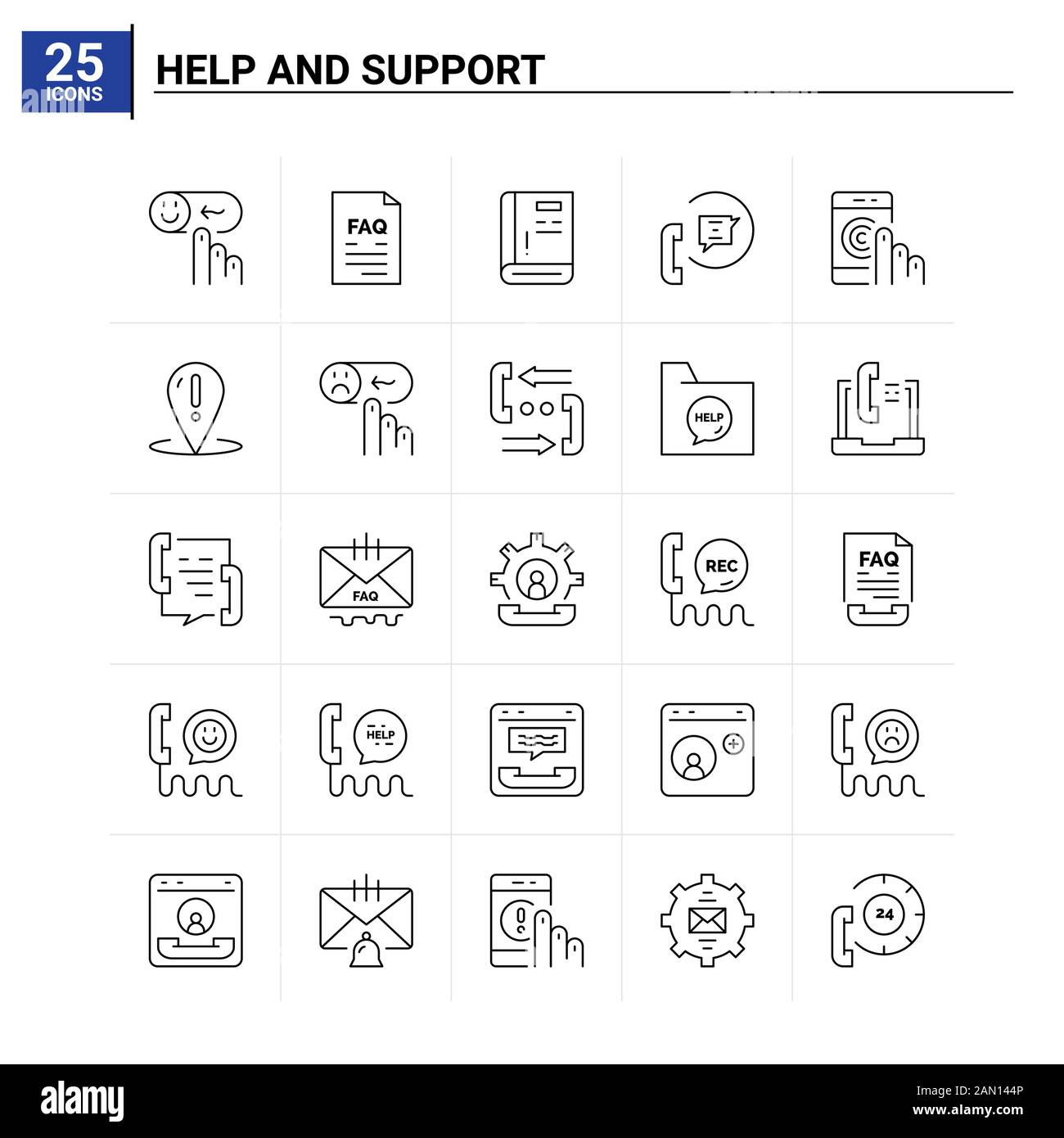 25 Help And Support icon set. vector background Stock Vector Image ...