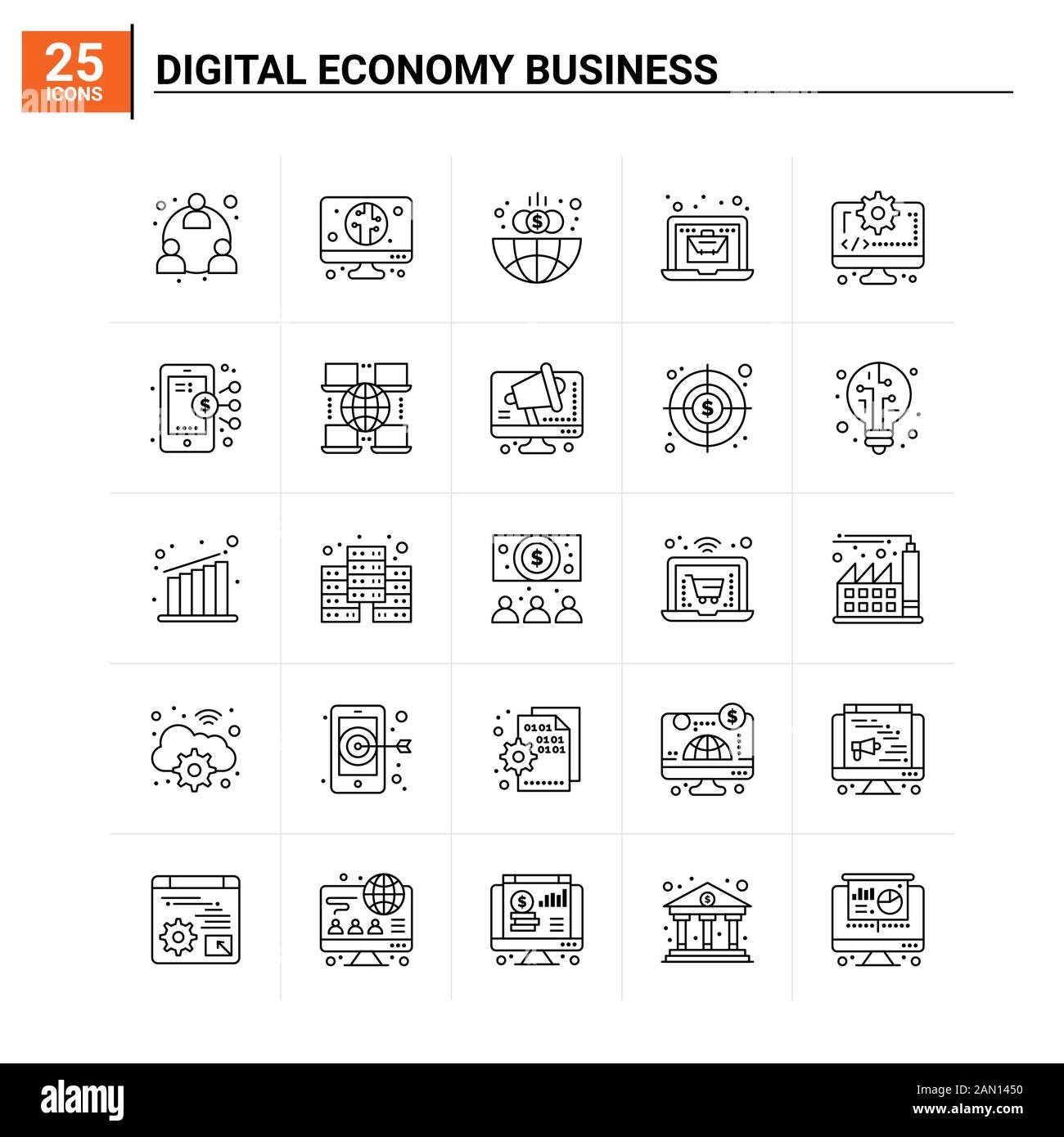 25 Digital Economy Business icon set. vector background Stock Vector ...