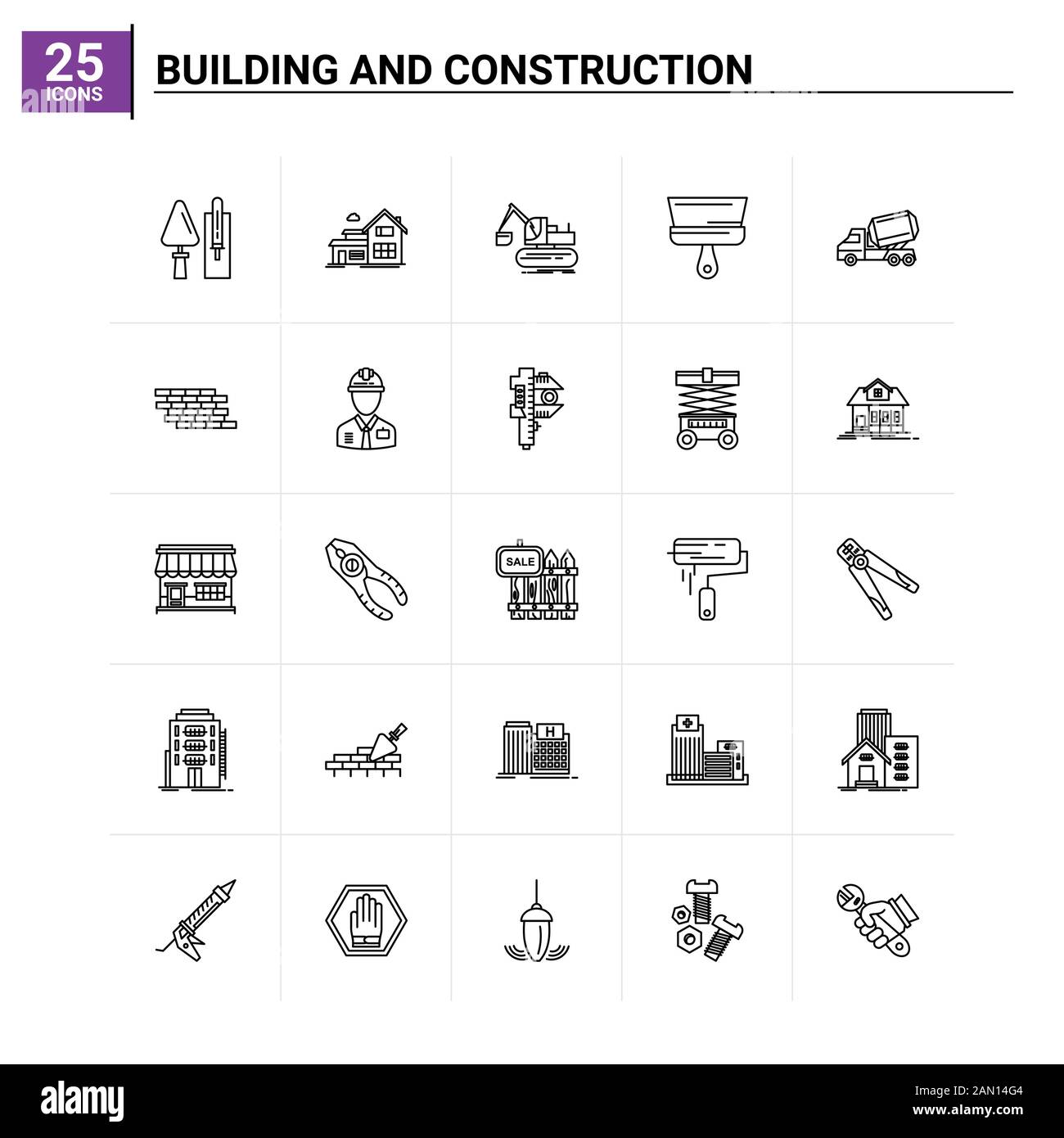 25 Building and Construction icon set. vector background Stock Vector ...