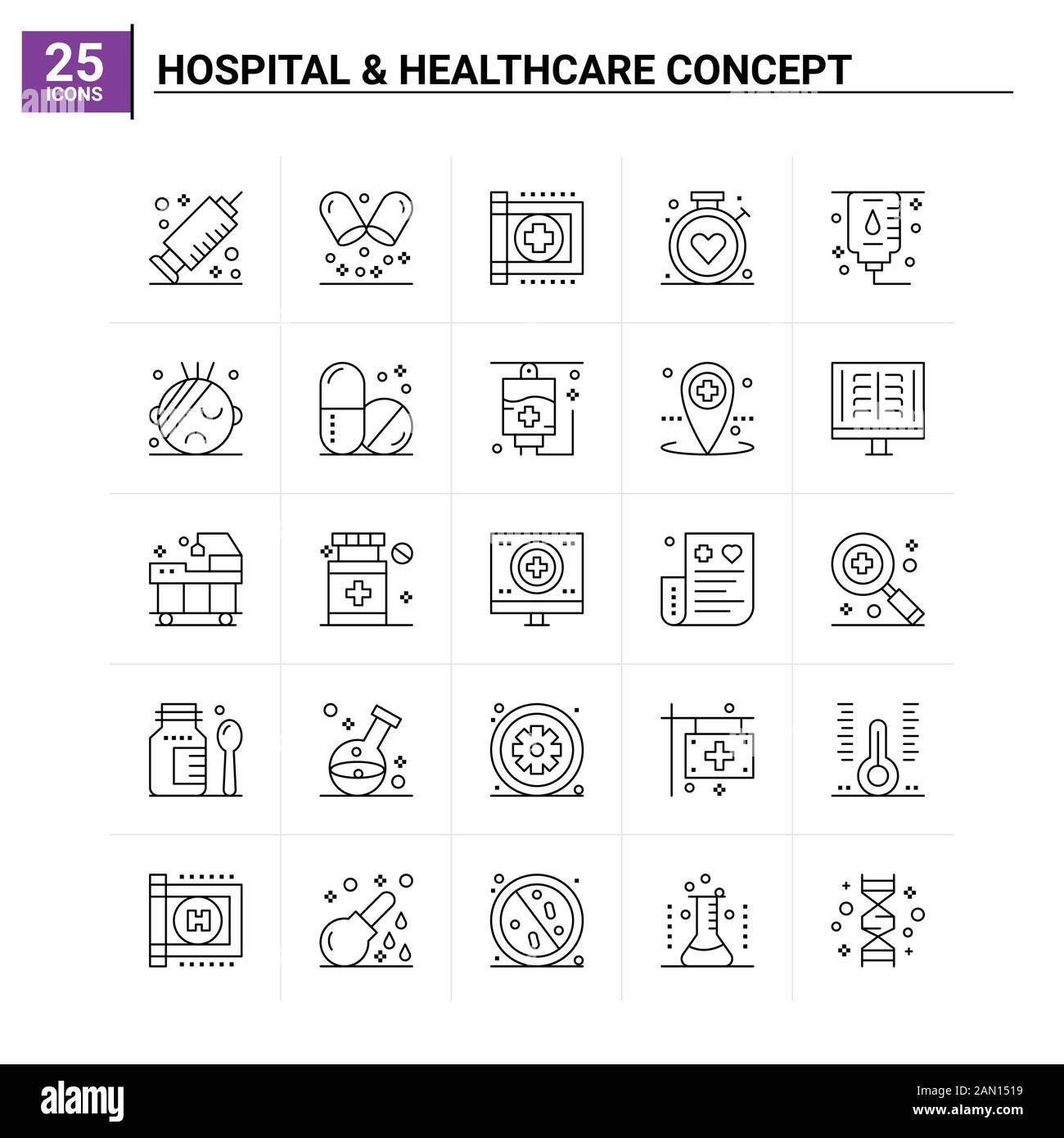 25 Hospital & Healthcare Concept icon set. vector background Stock ...