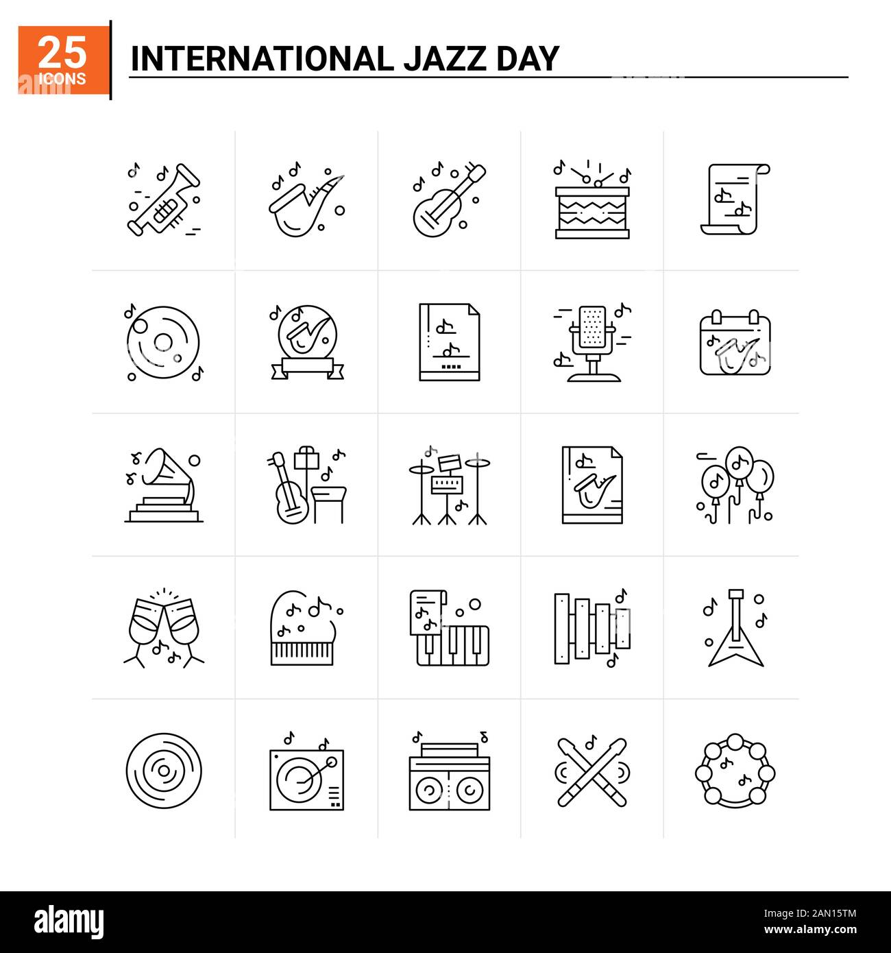 25 International Jazz Day icon set. vector background Stock Vector ...