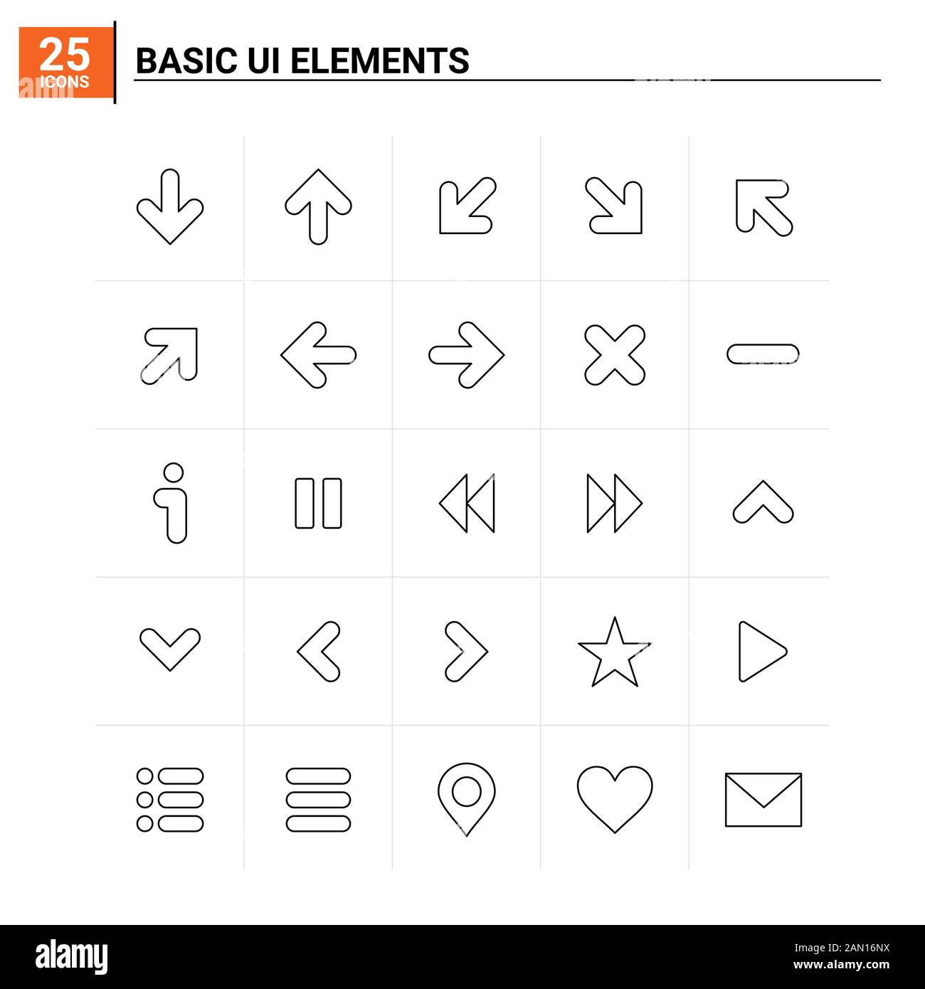 25 Basic Ui Elements icon set. vector background Stock Vector Image ...