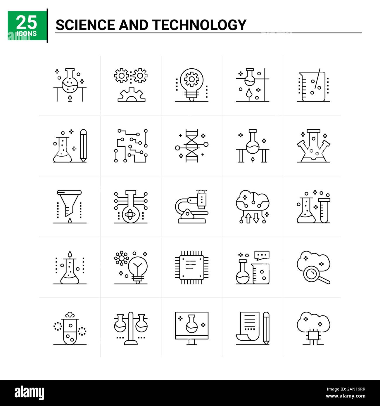 25 Science And Technology icon set. vector background Stock Vector ...
